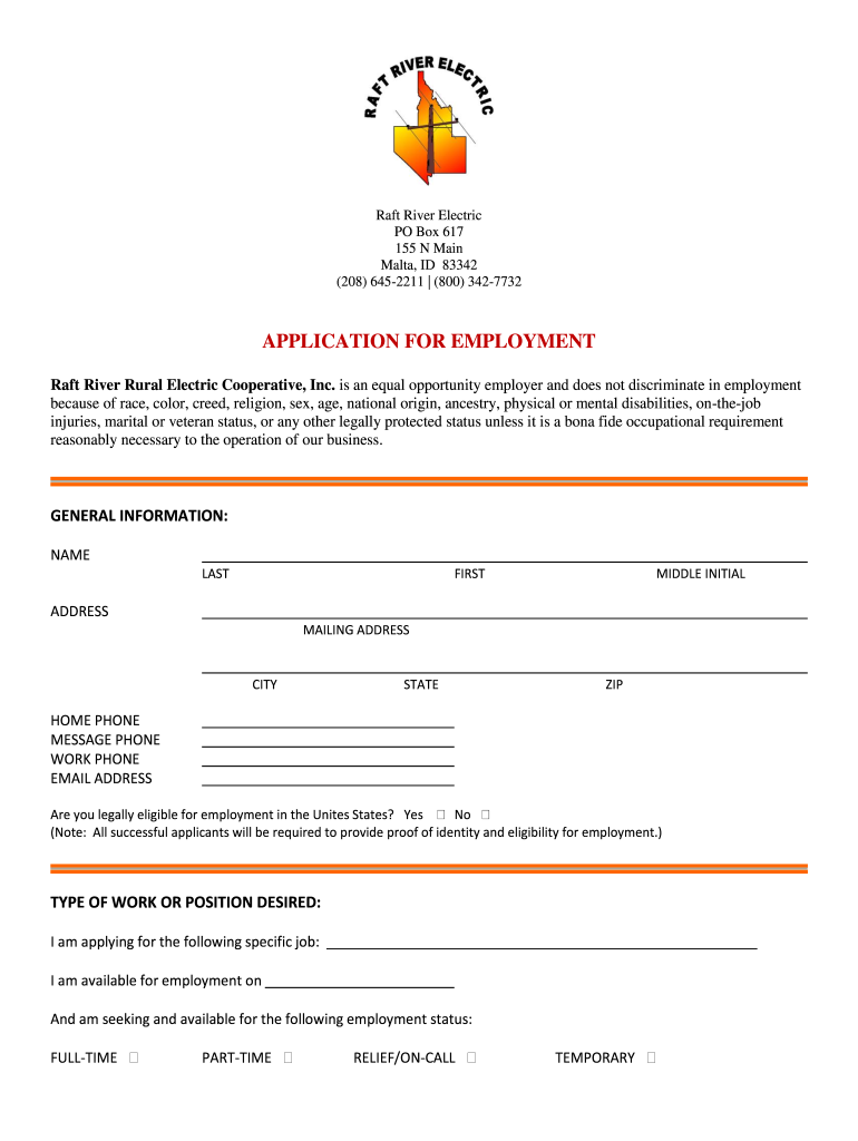 Fillable Online application for employment - Raft River Rural Electric ...