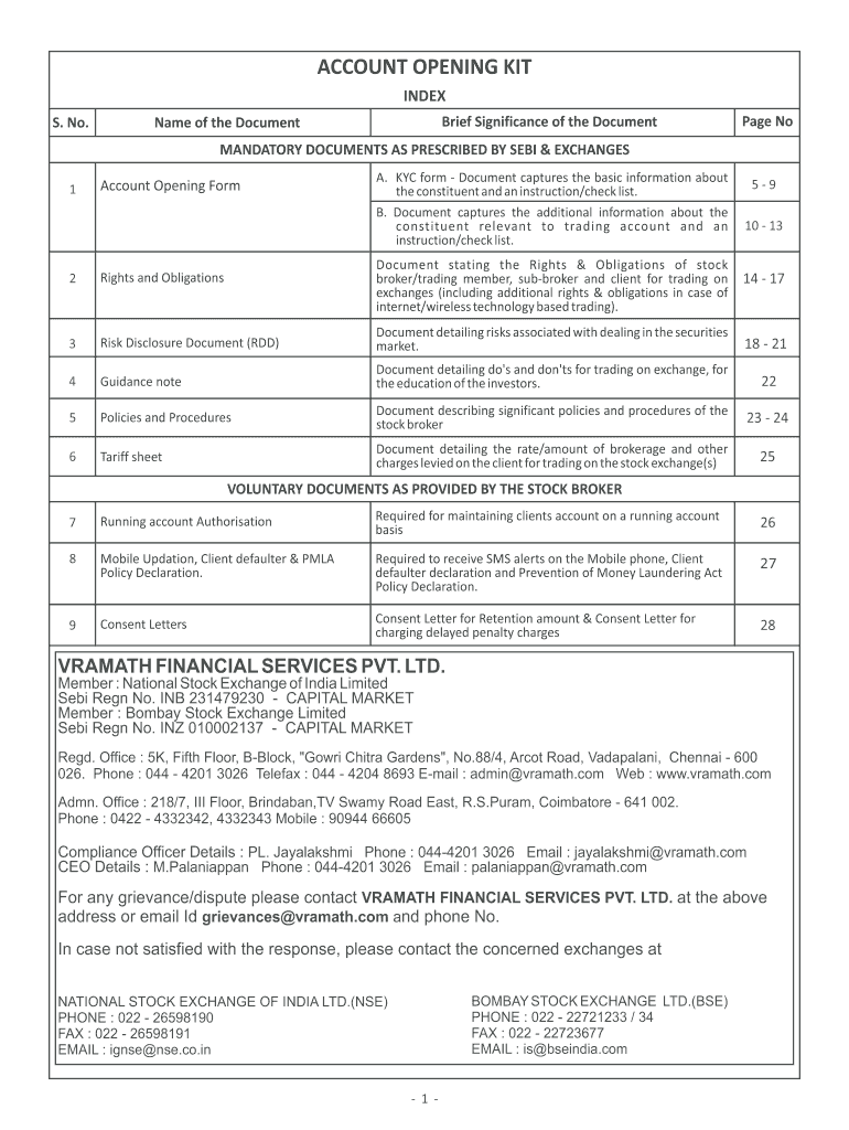 Fillable Online ACCOUNT OPENING KIT - First Custodian Fund (India) Ltd ...