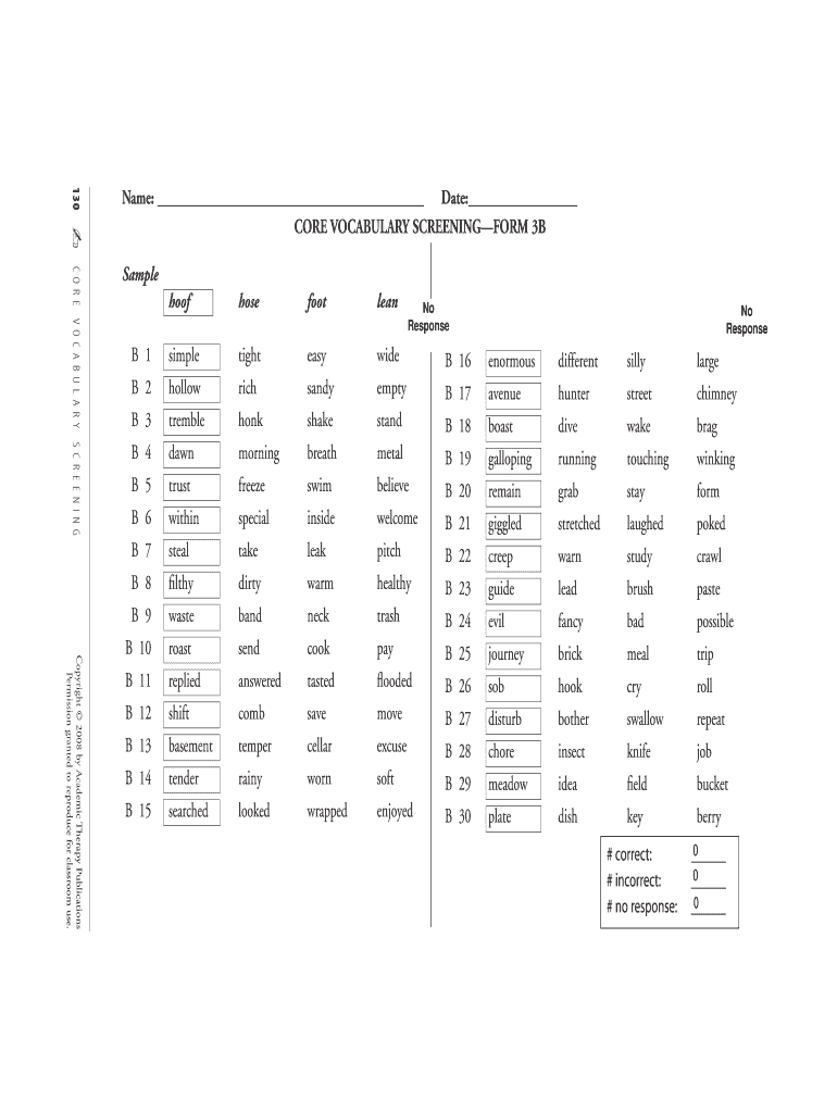 Fillable Online CORE VOCABULARY SCREENINGFORM 3B Fax Email Print ...
