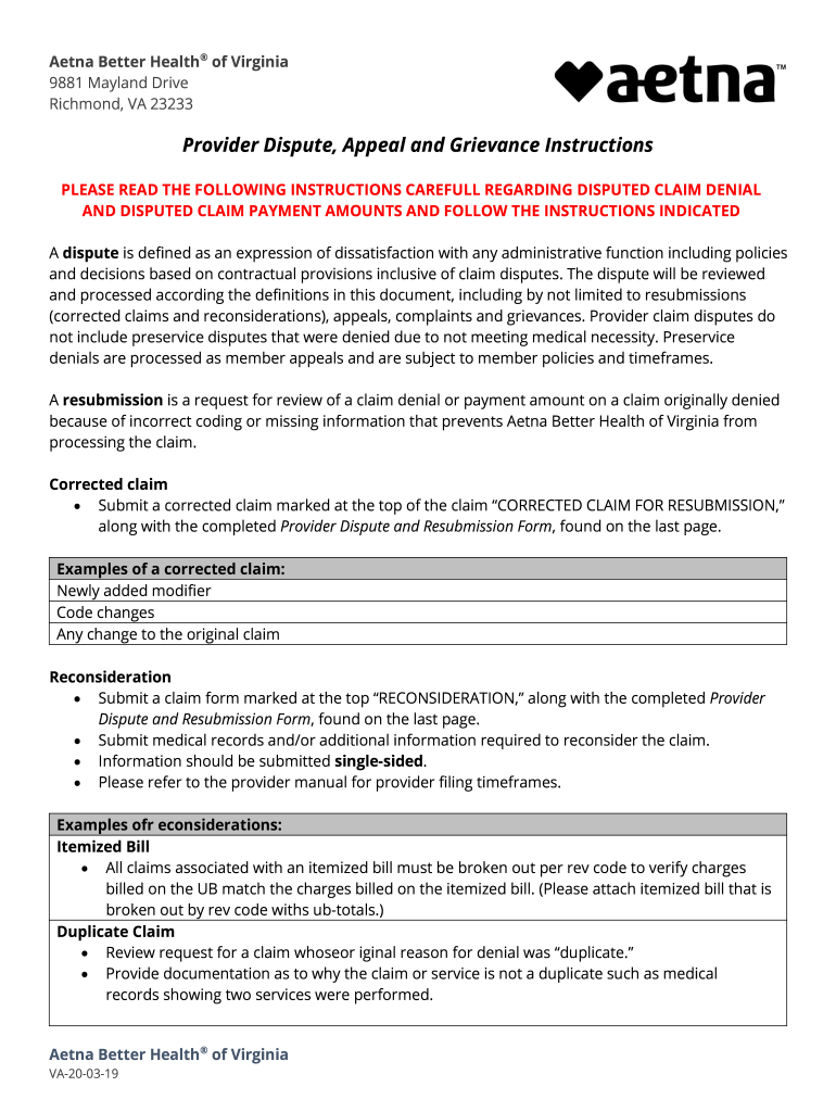 Fillable Online Provider Dispute and Resubmission Form. Accessible PDF ...