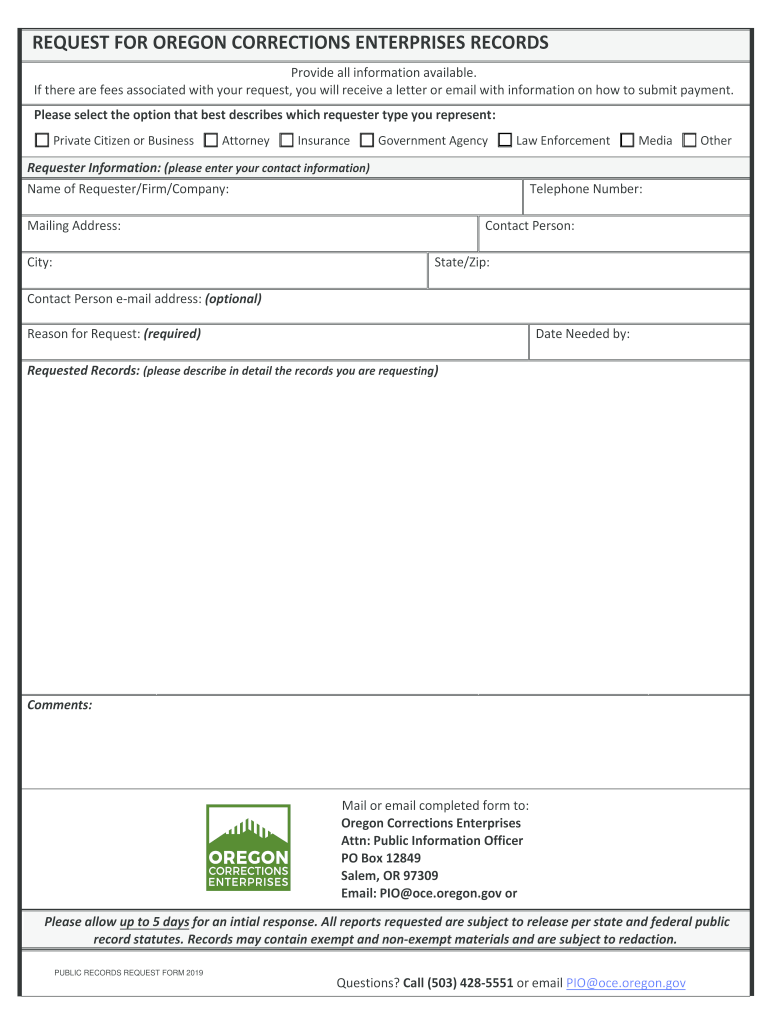 Fillable Online request for oregon state police report - Oregon ...