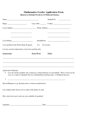Fillable Online Mathematics Grader Application Form Fax Email Print ...