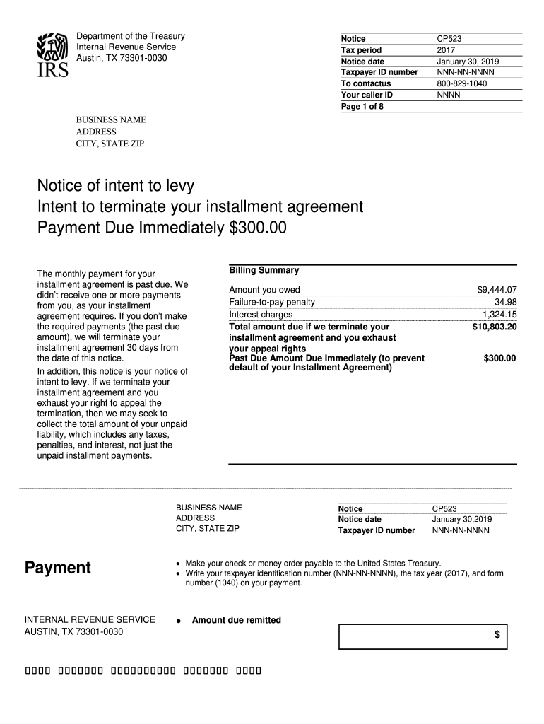 Fillable Online Notice CP523 Fax Email Print - pdfFiller