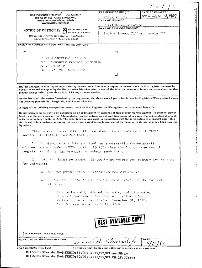 Fillable Online U.S. EPA, Pesticide Product Label, ISOTOX INSECT KILLER ...