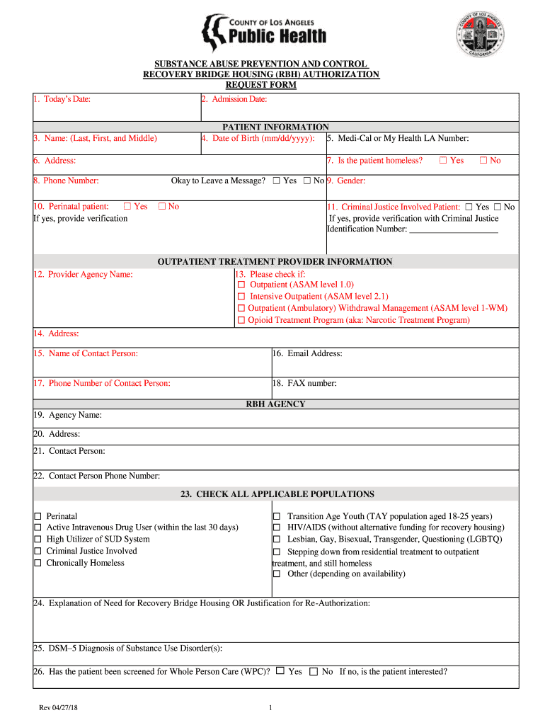 Fillable Online (RBH) AUTHORIZATION REQUEST FORM 1. Today's Date Fax ...