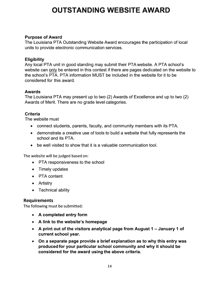 Fillable Online Local and Council PTA Awards - Texas PTA - every child ...