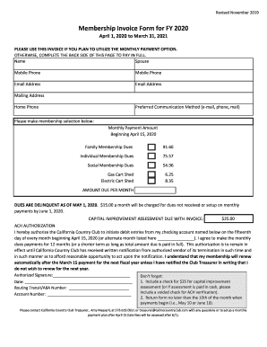 Fillable Online Membership Invoice Form for FY 2020 Fax Email Print ...