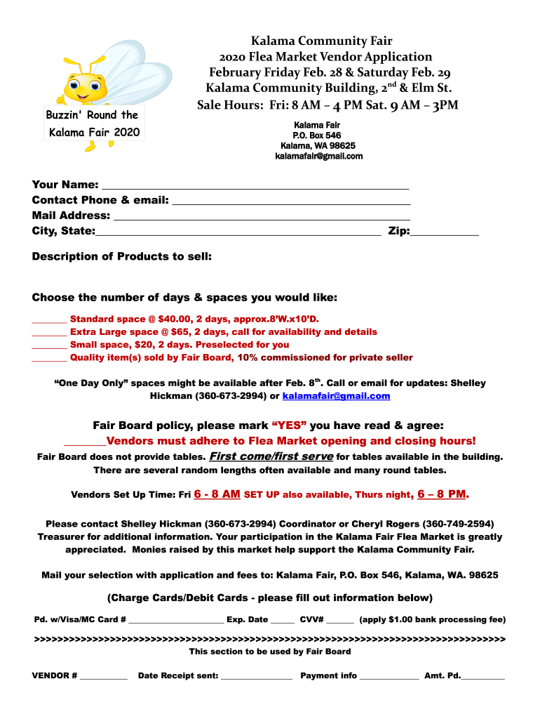 Fillable Online Kalama Community Fair 2020 Flea Market Vendor ...