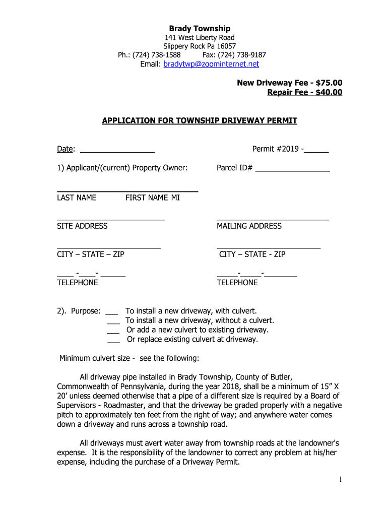 Fillable Online Brady Township Municipal Building 141 W Liberty Rd Slippery ... Fax Email Print ...