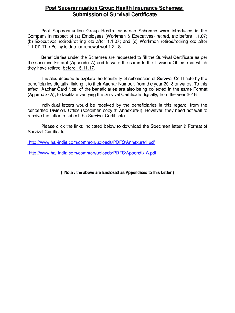 Fillable Online Survival Certificate Hal - Fill Online, Printable ...