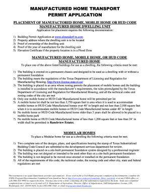 Fillable Online MANUFACTURED HOME TRANSPORT PERMIT APPLICATION Fax Email Print - pdfFiller