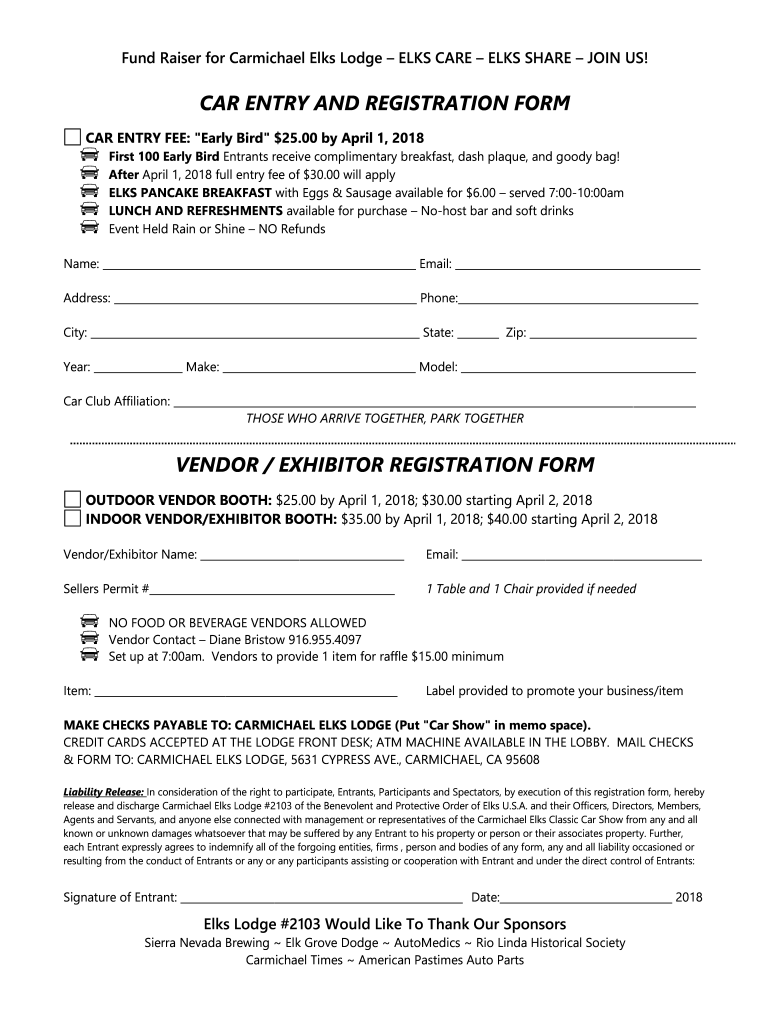 Fillable Online CAR ENTRY AND REGISTRATION FORM Fax Email Print - pdfFiller