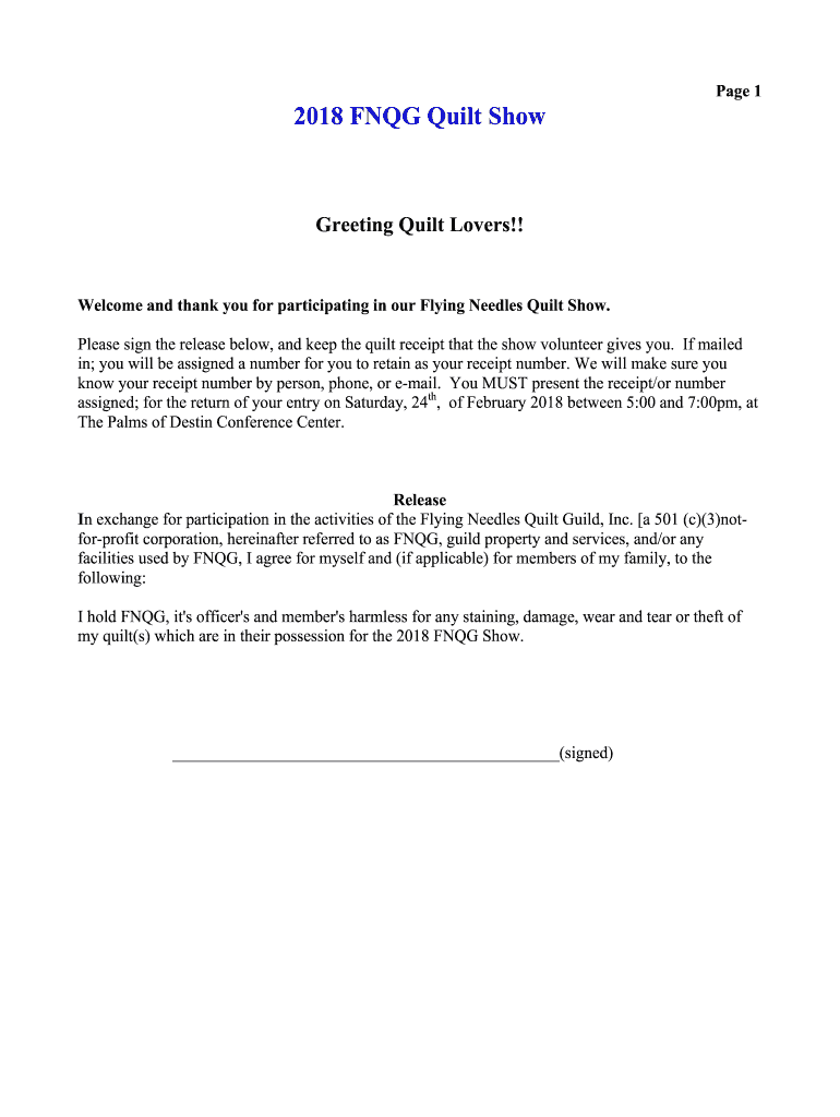 Fillable Online quilt receipt, liability form and registration forms ...