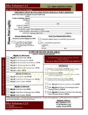 Fillable Online Bike Solutions LLC GL 1800 ORDER FORM Fax Email Print ...