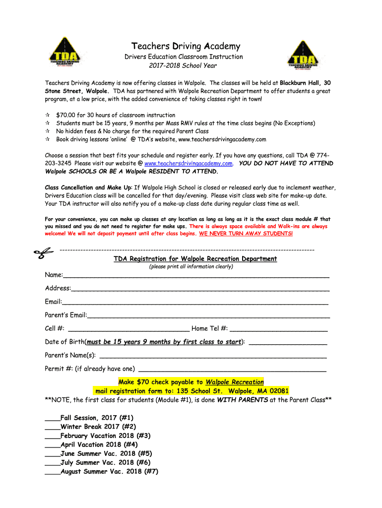 Fillable Online Contact Us - Teachers Driving Academy Driving School ...