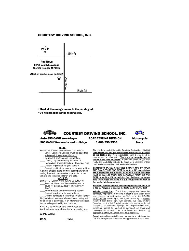 Fillable Online Courtesy Driving School, The largest driving school in ...