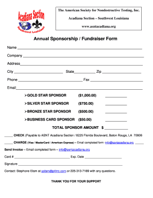 Fillable Online Annual Sponsorship / Fundraiser Form Fax Email Print ...