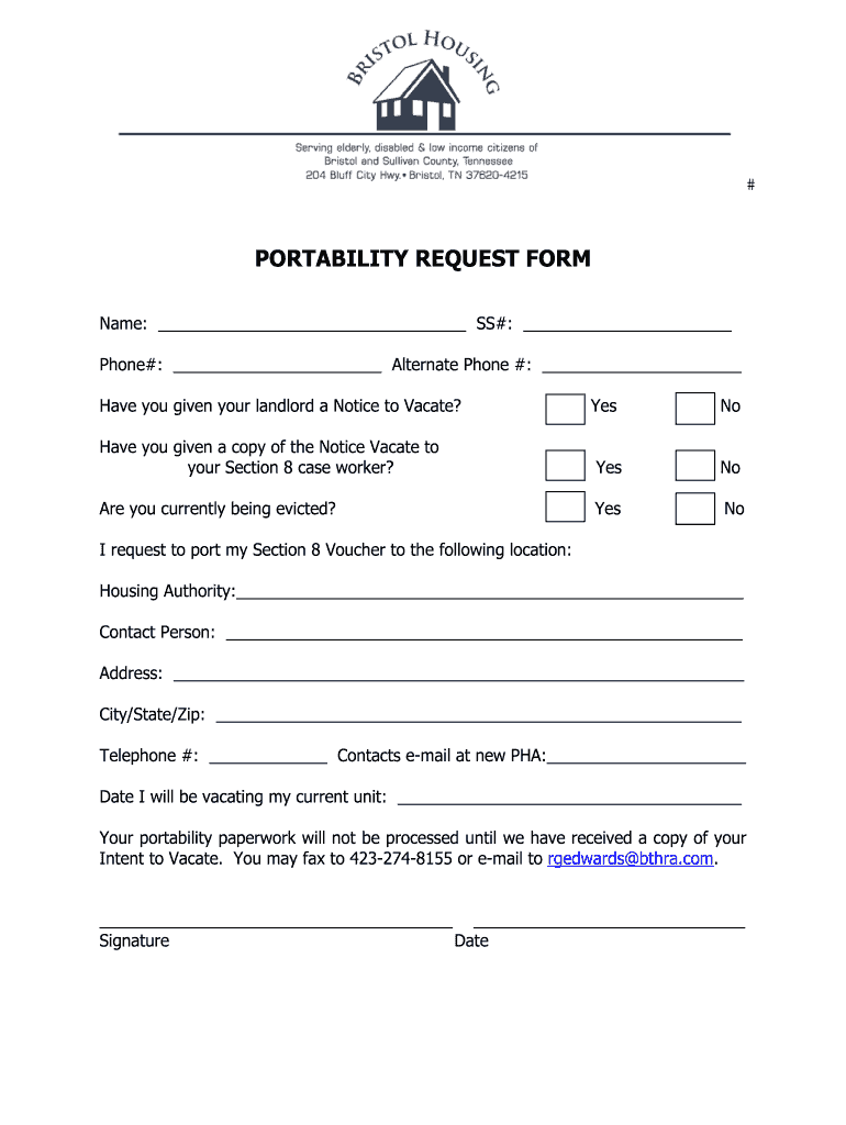 Fillable Online Portability Request Form 3-16-17 Fax Email Print ...
