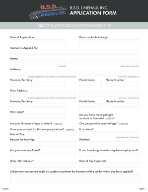 Fillable Online B.S.D. LINEHAUL INC. APPLICATION FORM Fax Email Print ...