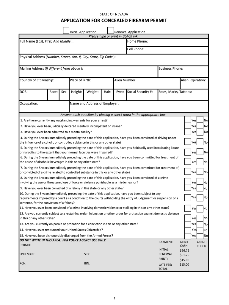 Fillable Online application for concealed firearm permit - Washoe ...