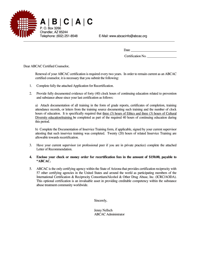 Fillable Online Enclose your check or money order for recertification ...