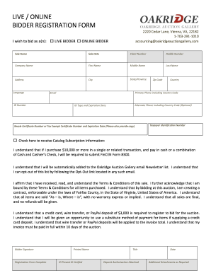 Fillable Online LIVE / ONLINE BIDDER REGISTRATION FORM Fax Email Print - pdfFiller