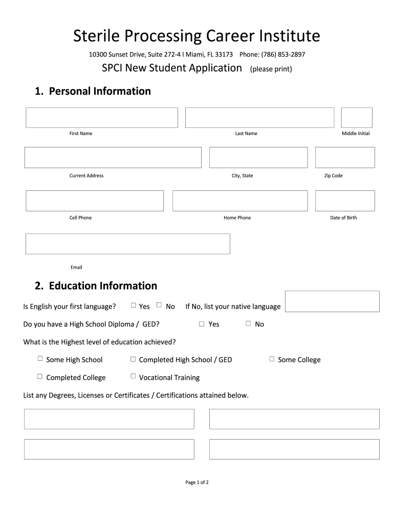 Fillable Online Sterile Processing Career Institute Fax Email Print ...
