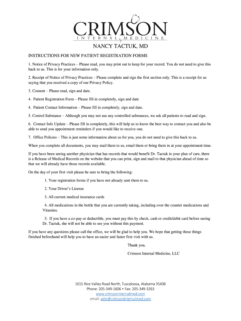 Fillable Online Dr. Nancy Tactuk Romanenko MD - Internist in Tuscaloosa ...