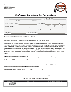 Fillable Online Win/Loss or Tax Information Request Form Fax Email ...