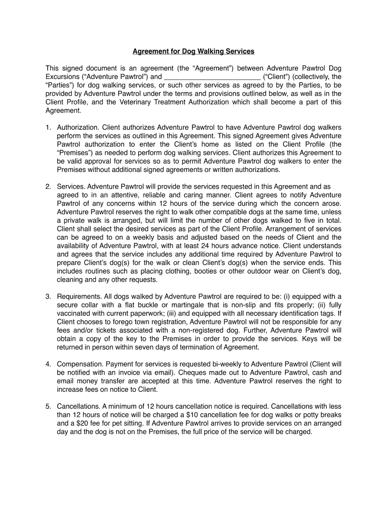 Fillable Online Dog Walking Contract Template - Get Free Sample Fax ...