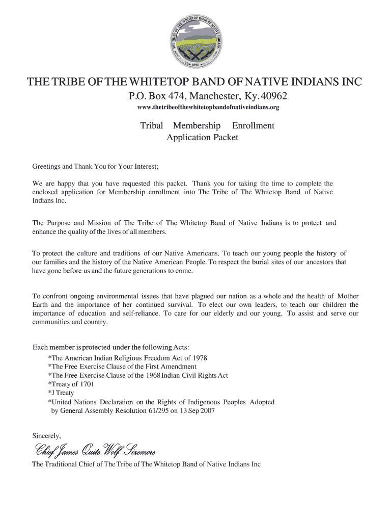 Fillable Online Tribal Membership Enrollment Application Packe t Fax ...