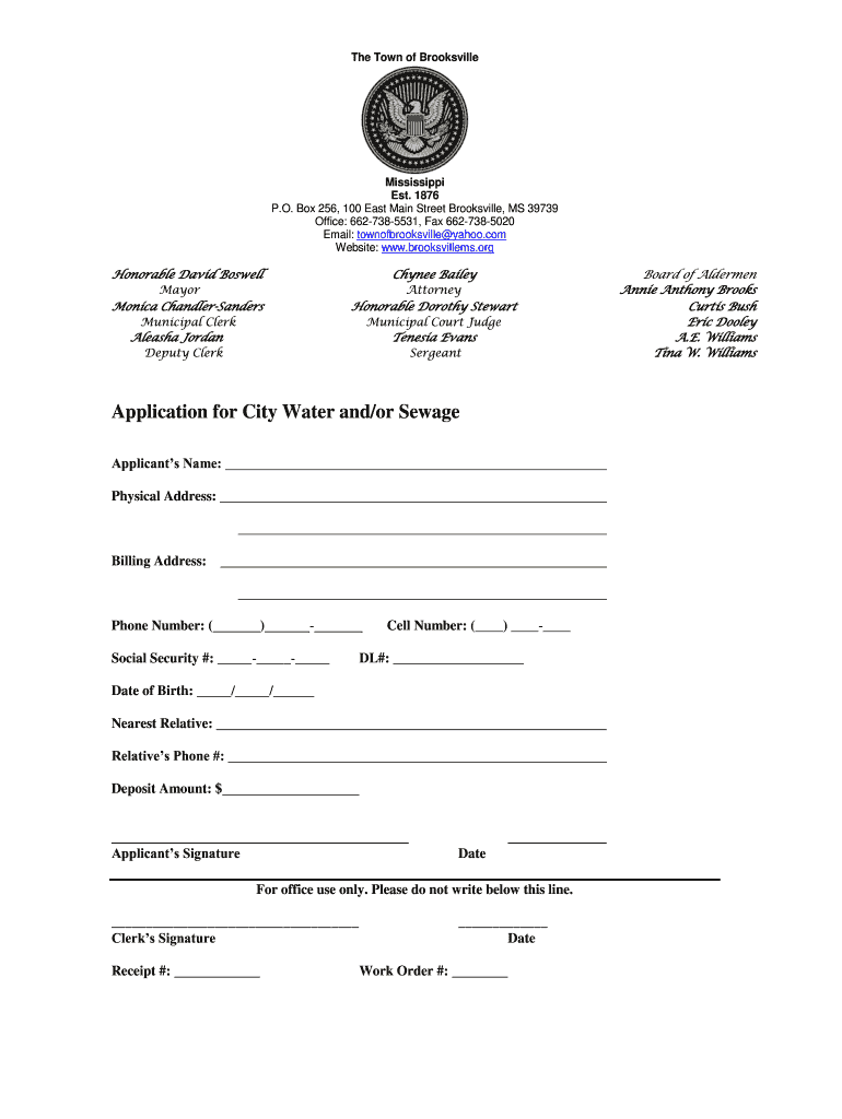 Fillable Online Application for City Water and/or Sewage Fax Email ...