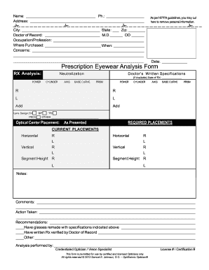 Fillable Online Prescription Eyewear Analysis Form Fax Email Print ...