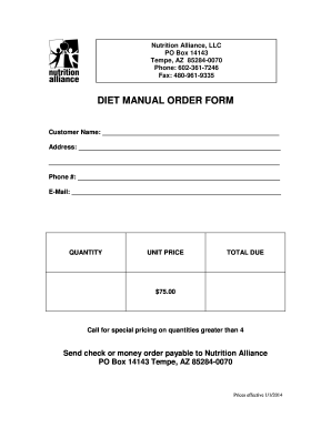 Fillable Online DIET MANUAL ORDER FORM Fax Email Print - pdfFiller