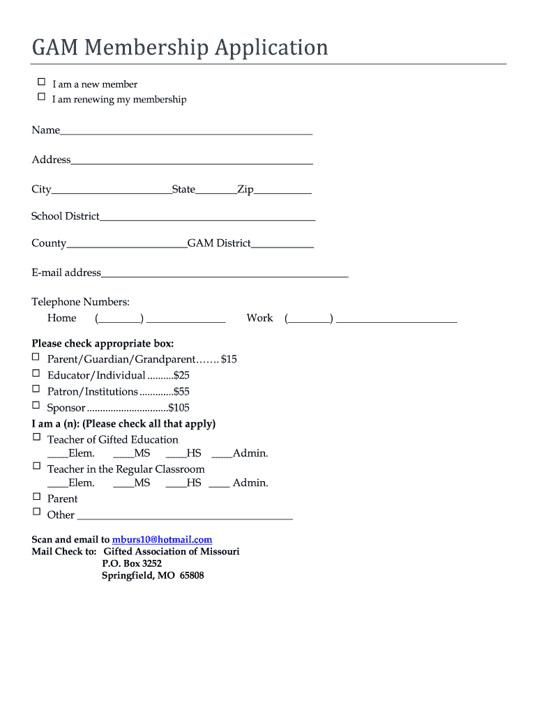 Fillable Online GAM Membership Application Fax Email Print - pdfFiller