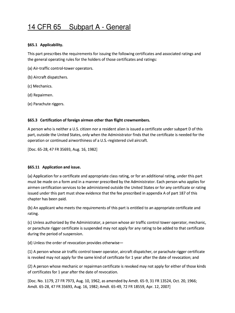 Fillable Online 14 CFR Part 65 - CERTIFICATION: AIRMEN OTHER THAN ...