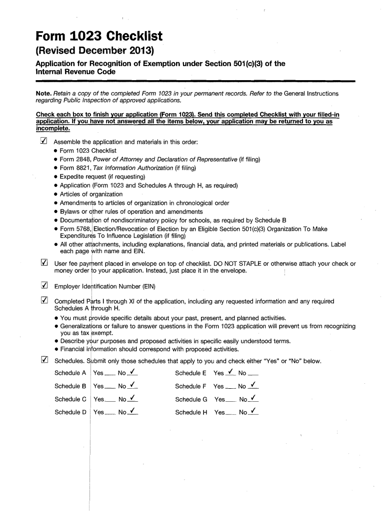 Fillable Online Form 1023 Checklist - nebula.wsimg.com Fax Email Print ...