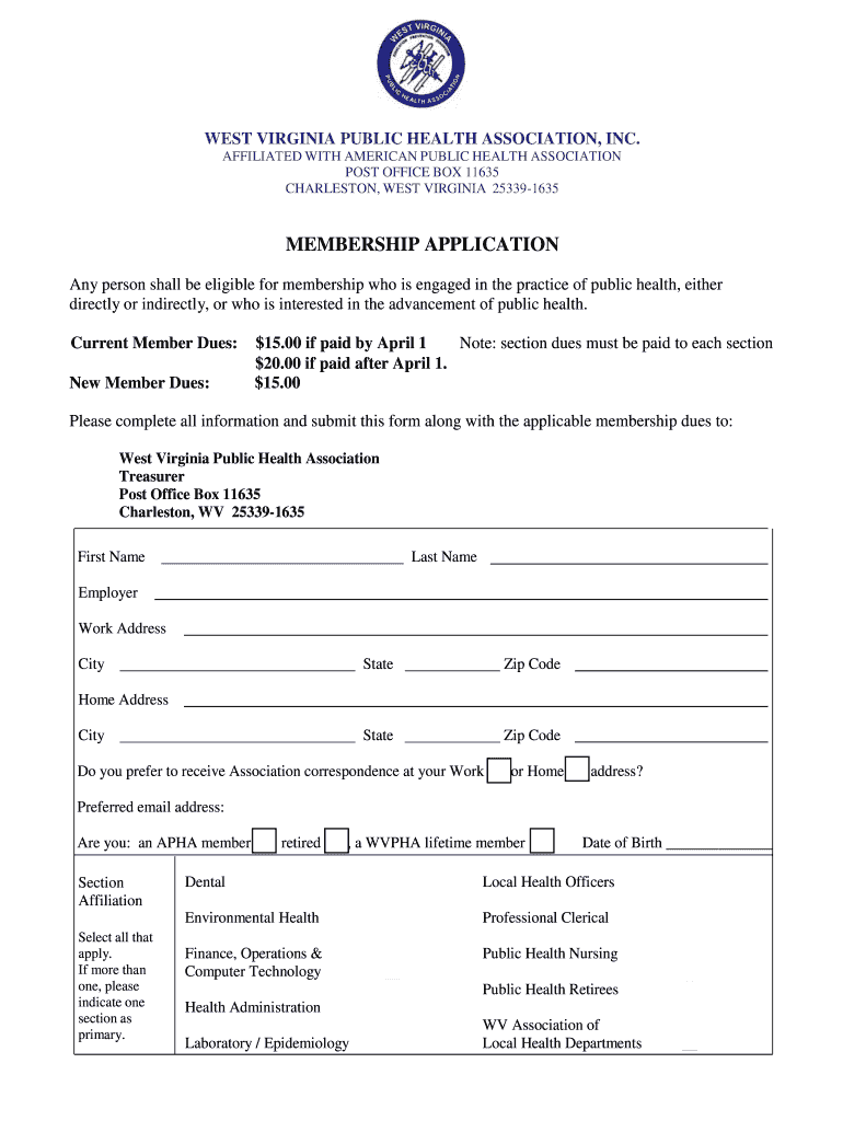 Fillable Online WVPHA Membership Application Form Fax Email Print ...