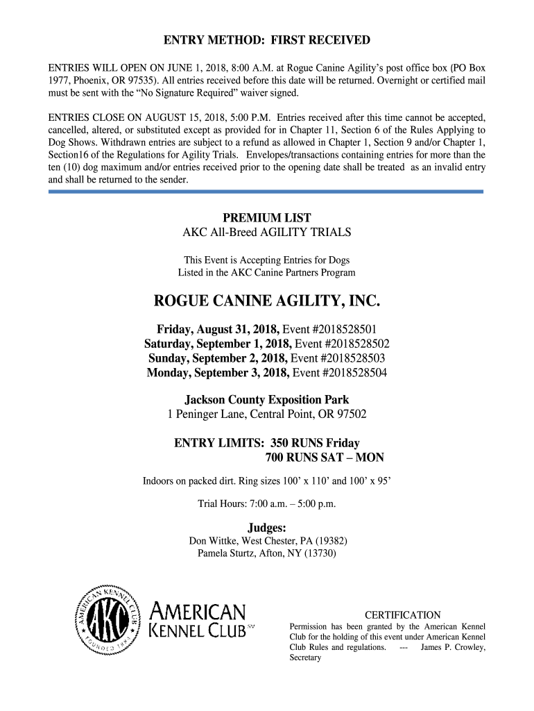 Fillable Online Ruff Riders Agility Club of Upstate New York - Over ...