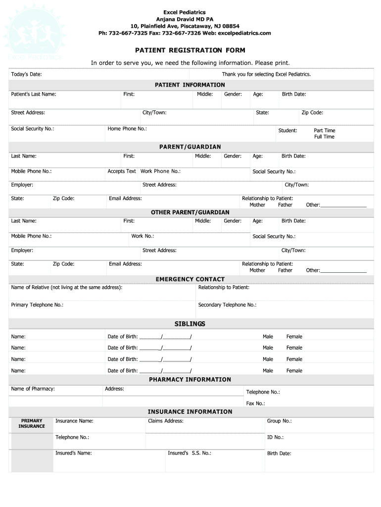 Fillable Online Excel Pediatrics in Edison, New Jersey - Primary Care ...