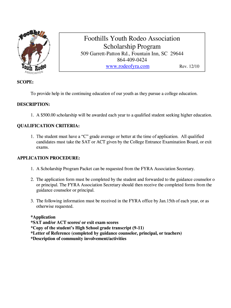 Foothills Youth Rodeo Association - Fill Online, Printable, Fillable ...