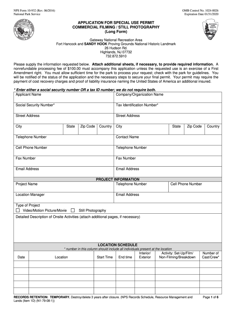 Fillable Online Get the NPS Form 10-931. Application for Special Use ...