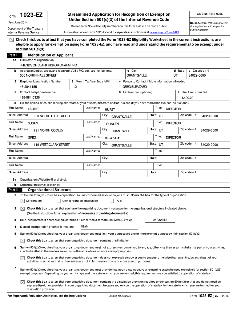 Fillable Online Form 1023-EZ - Wsimg.com Fax Email Print - pdfFiller