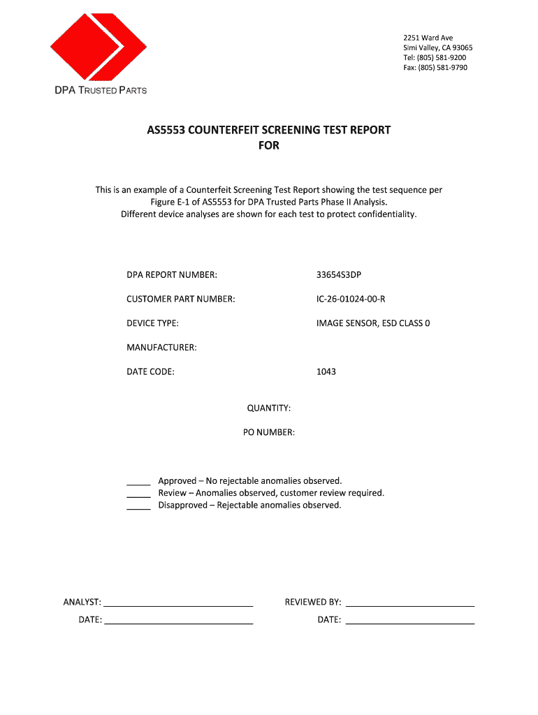 Fillable Online as5553 counterfeit screening test report for - Wsimg ...