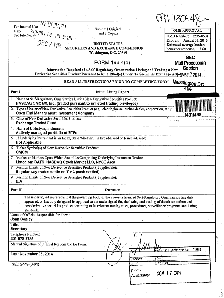 Fillable Online IS P -EC/ FORM 19b-4(e) MailProcesSing Section ...