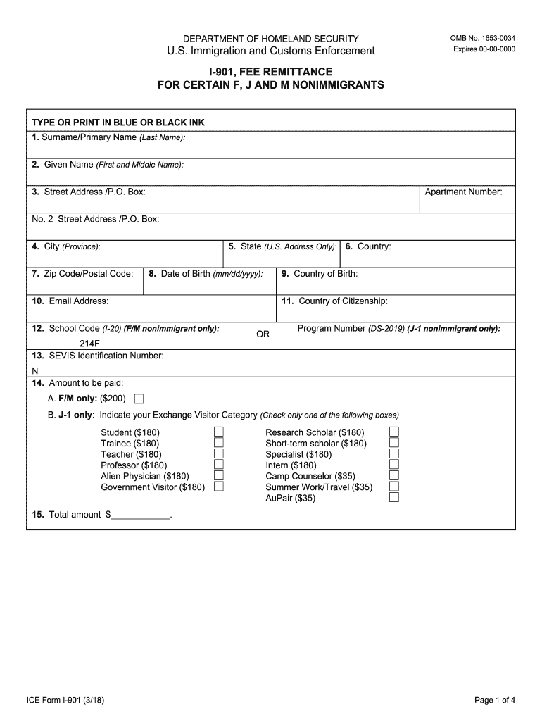 Fillable Online Department of Homeland Security - Form I-901 - SEVIS ...