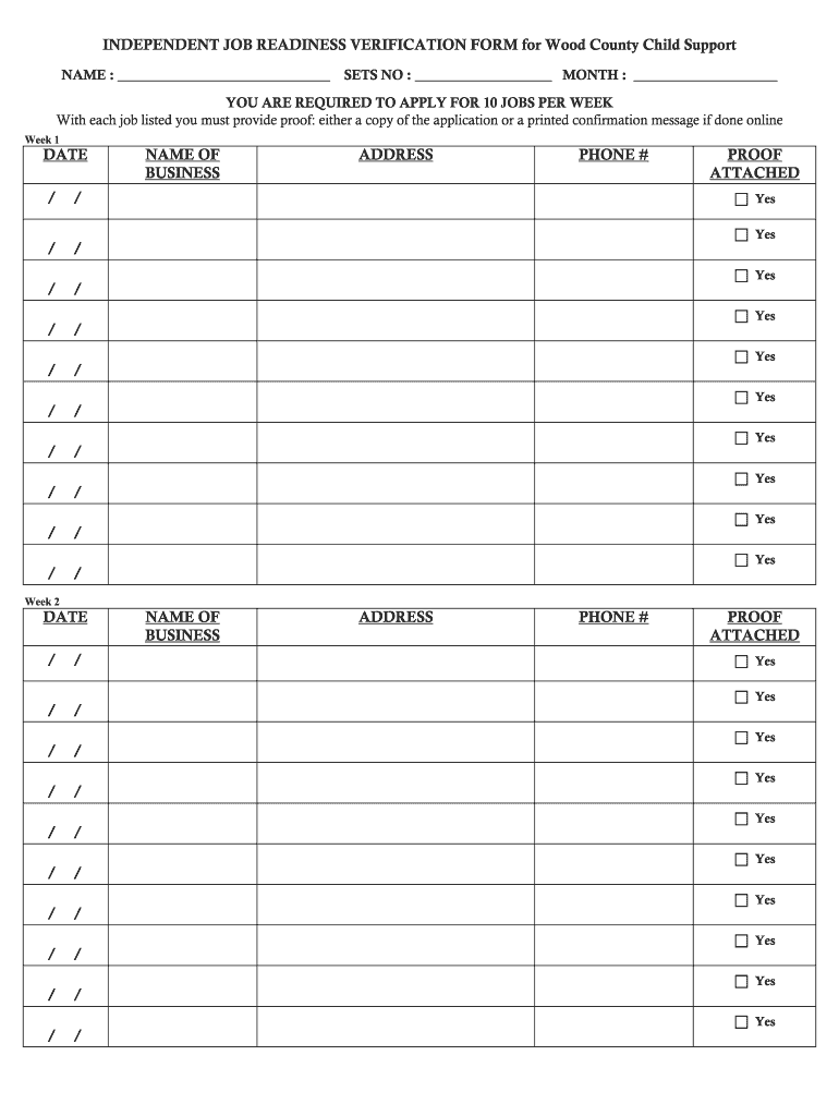 Fillable Online Job Readiness Verification Forms - Independent Job ...