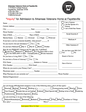 Fillable Online Fayetteville Veterans Home - Arkansas Department of ... Fax Email Print - pdfFiller