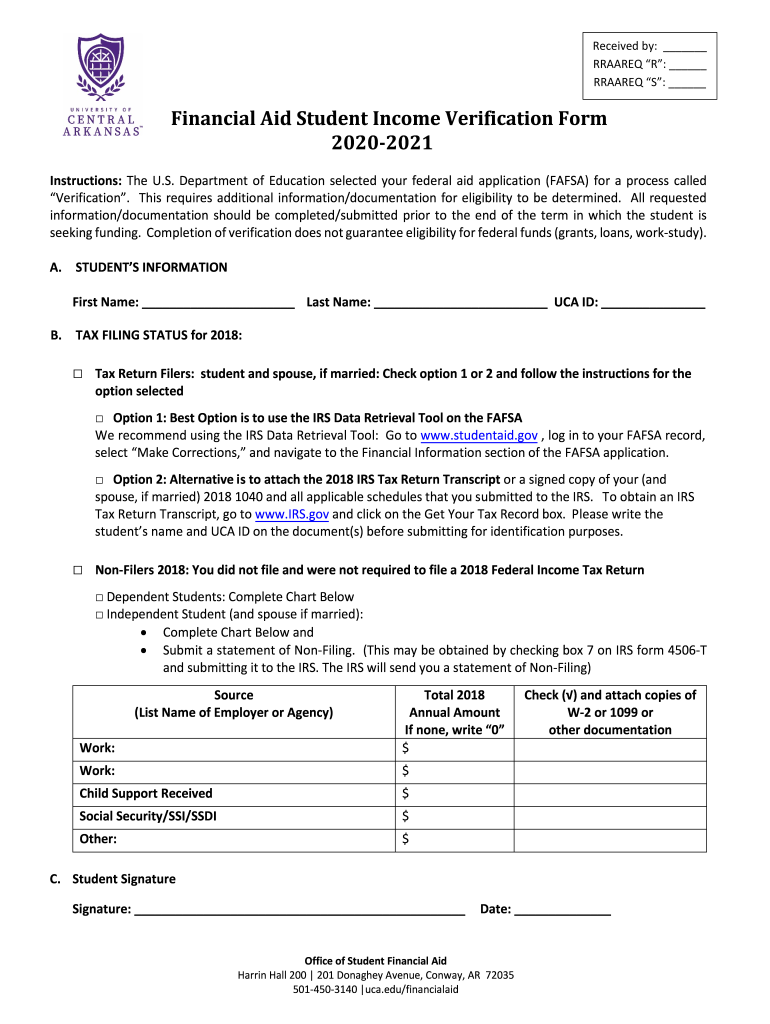 Fillable Online Financial Aid Student Income Verification Form Fax ...