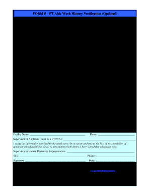 Fillable Online FORM 5 PT Aide Work History Verification (Optional) Fax ...